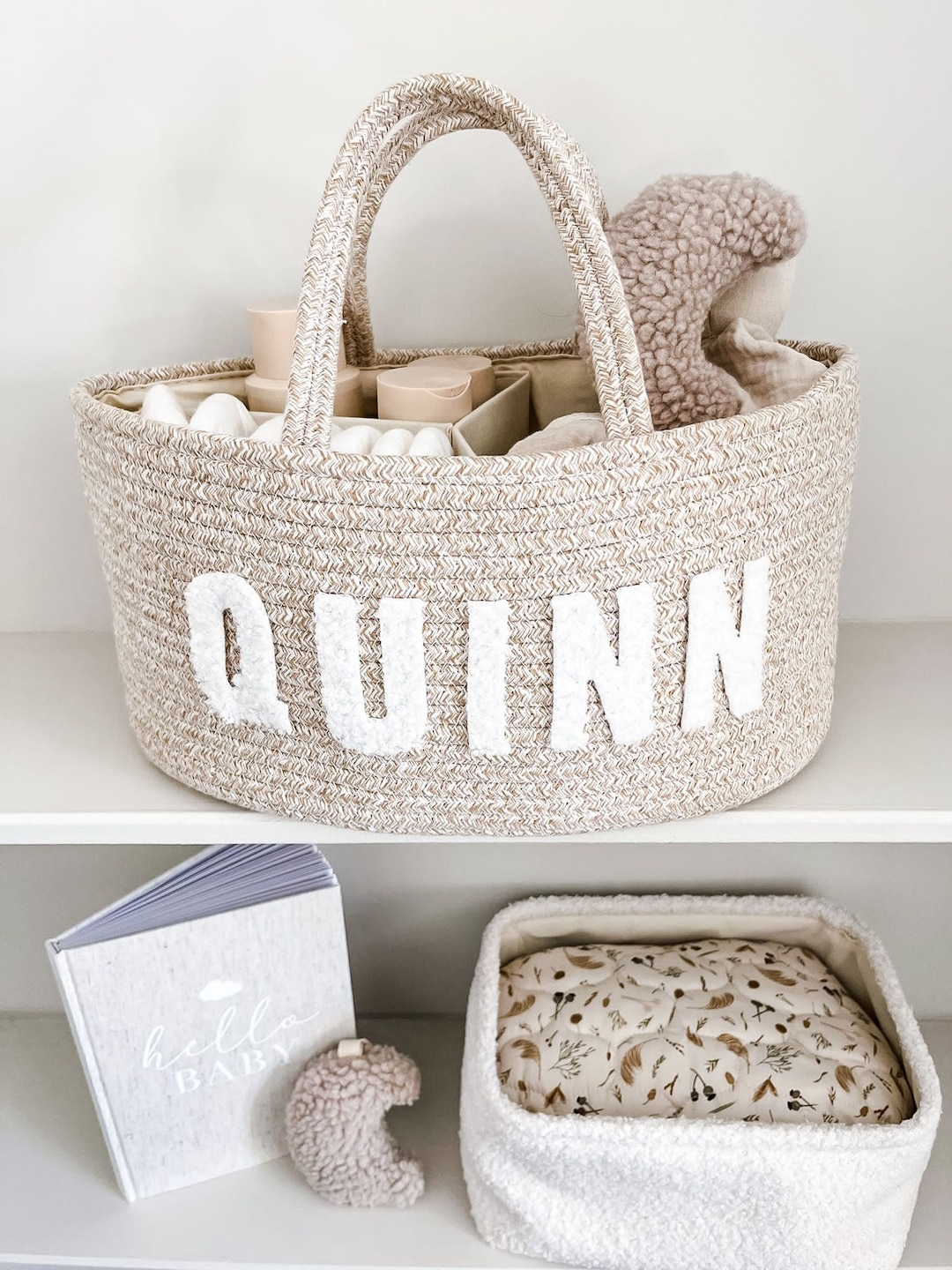 Personalised Boucle Nappy Caddy, Newborn Gift, Baby Shower Gift ...