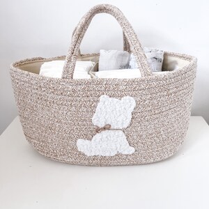 Nappy Caddy Organiser With Boucle Teddy Bear, Natural Nursery Storage ...