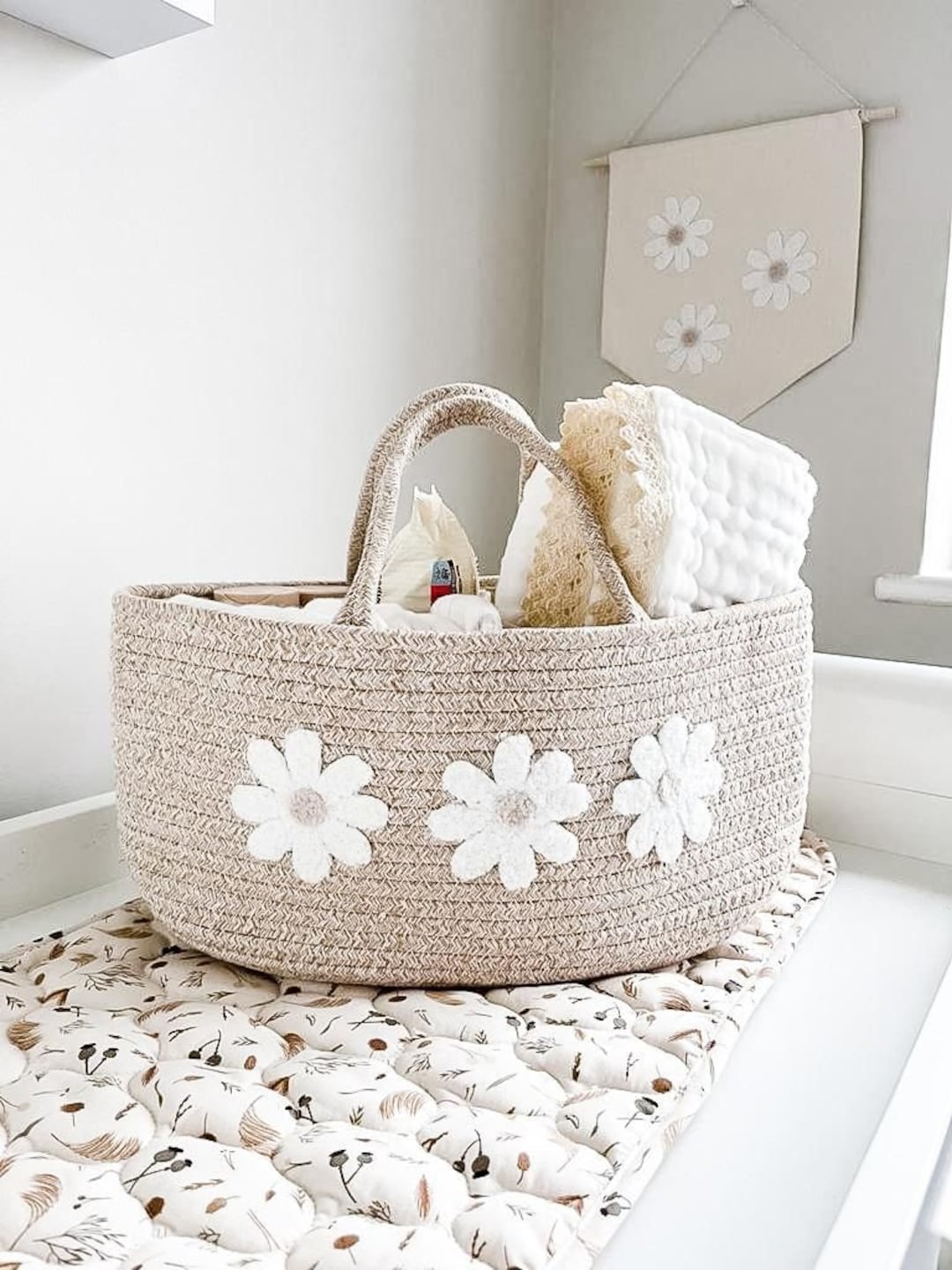 Boucle Daisy Nappy Caddy, Newborn Gift, Baby Shower Gift, Nursery ...