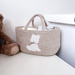 Nappy Caddy Organiser With Boucle Teddy Bear, Natural Nursery Storage ...
