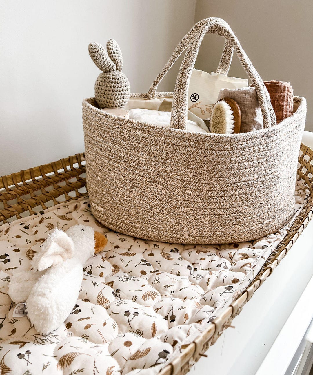 Neutral Woven Nappy Caddy With Dividers, Baby Storage Basket - Etsy UK
