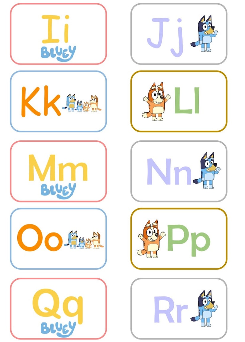 Bluey Alphabet Flash Cards Printable - Etsy