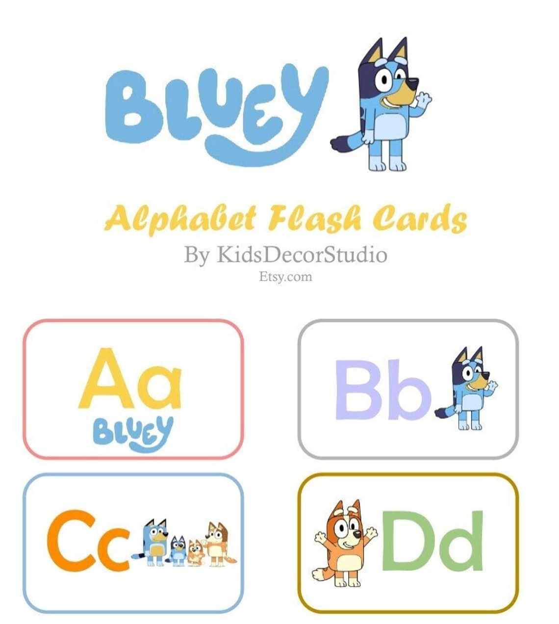 Bluey Alphabet Flash Cards Printable - Etsy