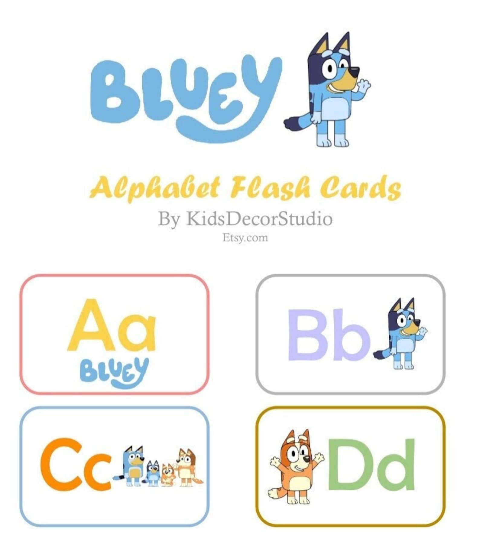Bluey Alphabet Flash Cards Printable - Etsy