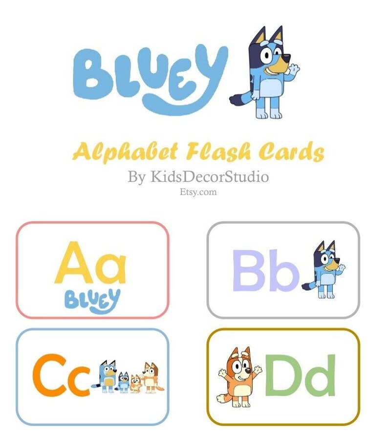 Bluey Alphabet Flash Cards Printable - Etsy