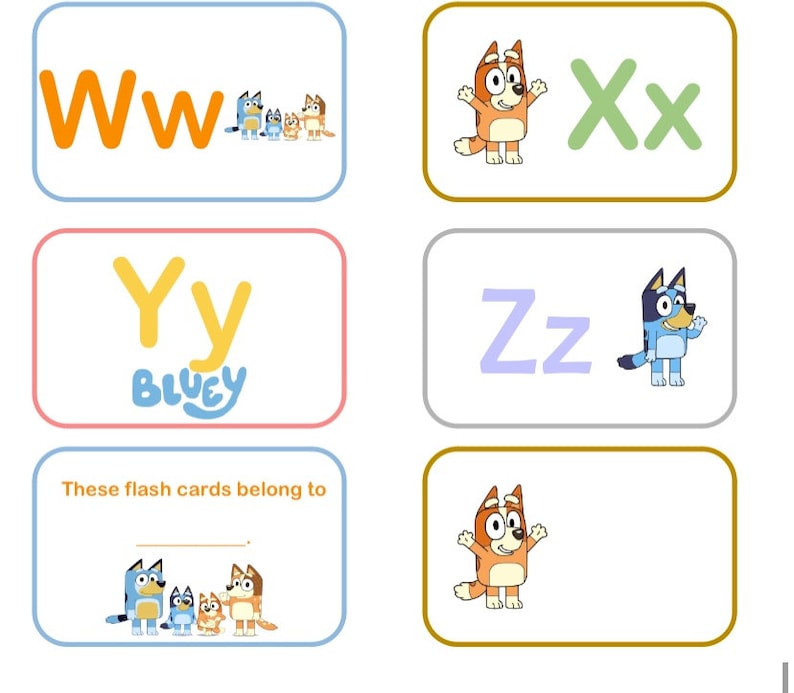 Bluey Alphabet Flash Cards Printable - Etsy New Zealand