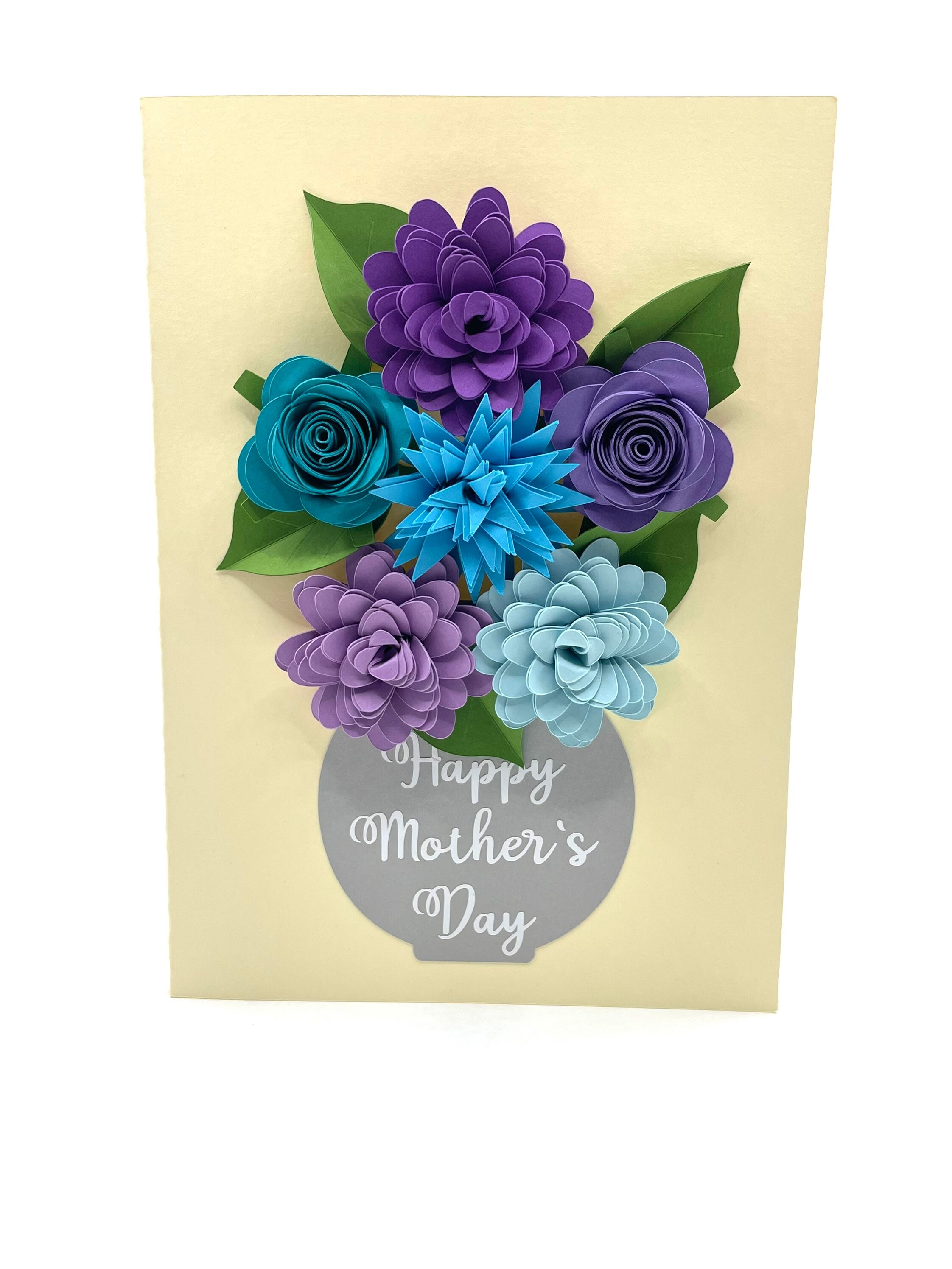 Happy Mothers Day Floral Greeting Card 3D Blues/purples - Etsy
