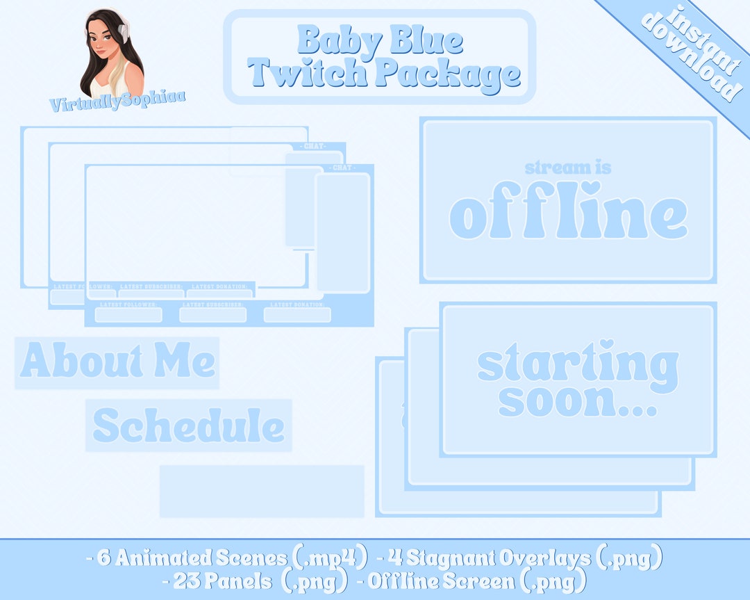 Animated Cute Baby Blue Twitch Package | Overlays, Panels, and Animated ...