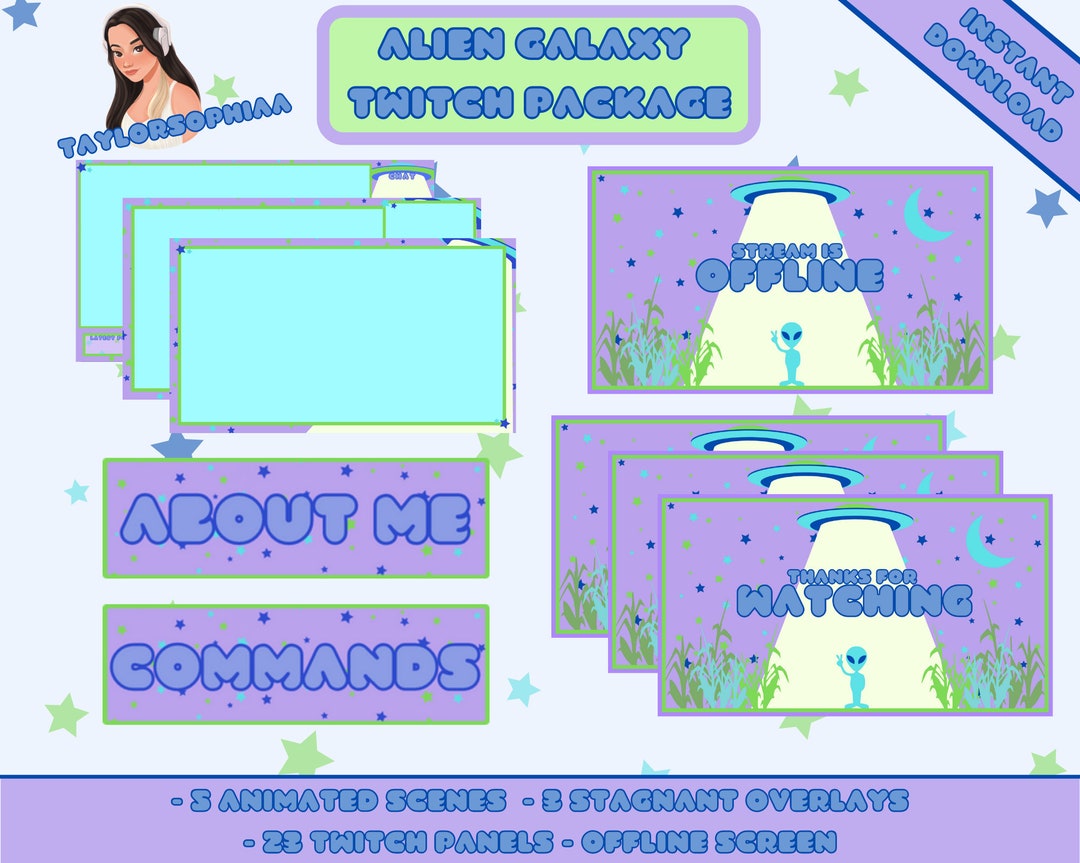 Alien Galaxy Twitch Overlay Package | Overlays, Panels, Animated Scenes ...