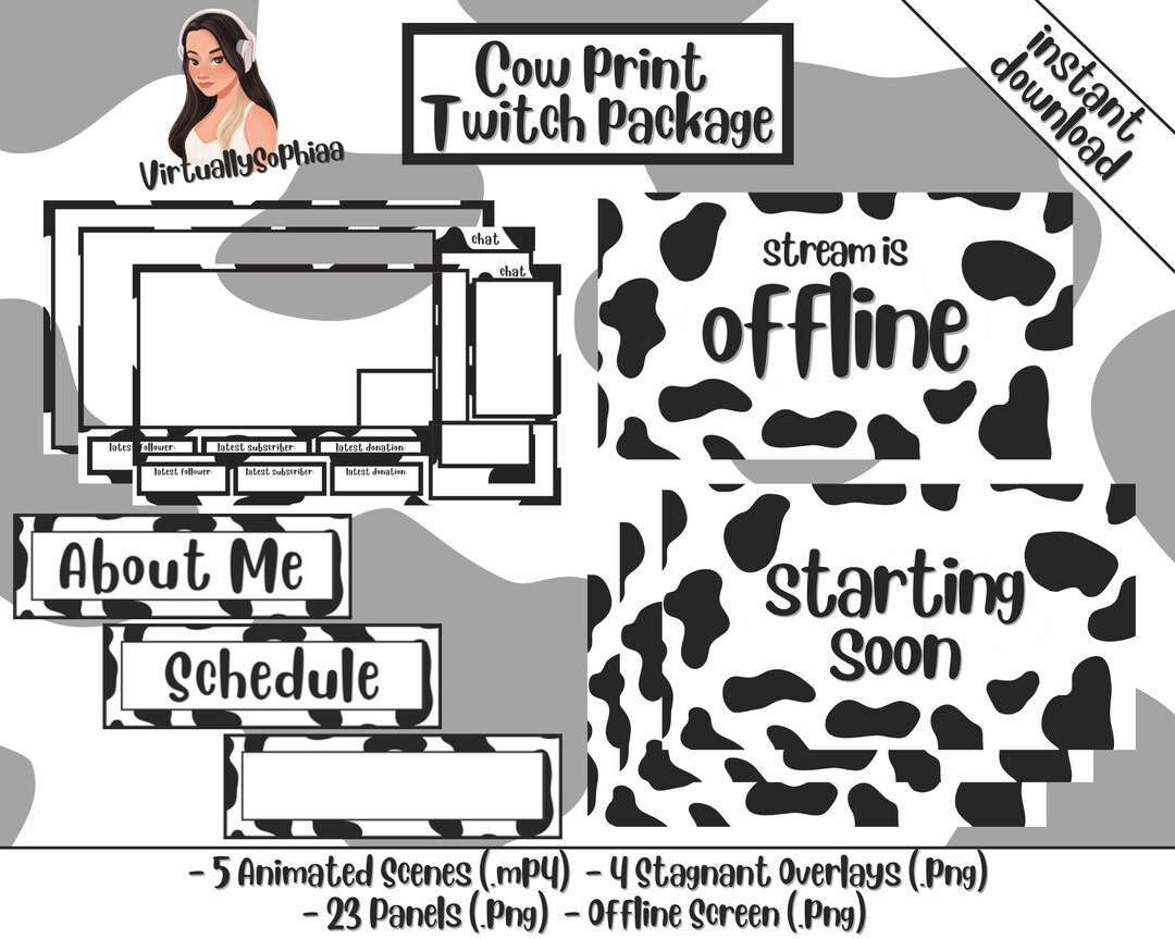 Animated Cow Theme Twitch Overlay Package | Overlays, Panels, and ...