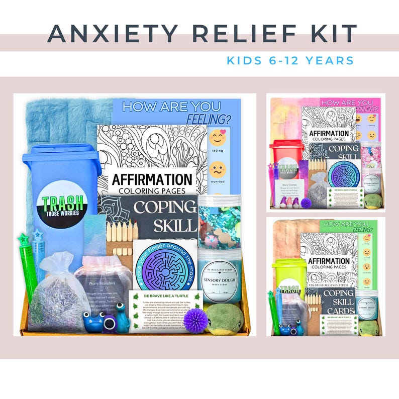Anxiety Relief Kids 6-12 Years Old Coping Skills Box Mental Health Kit ...