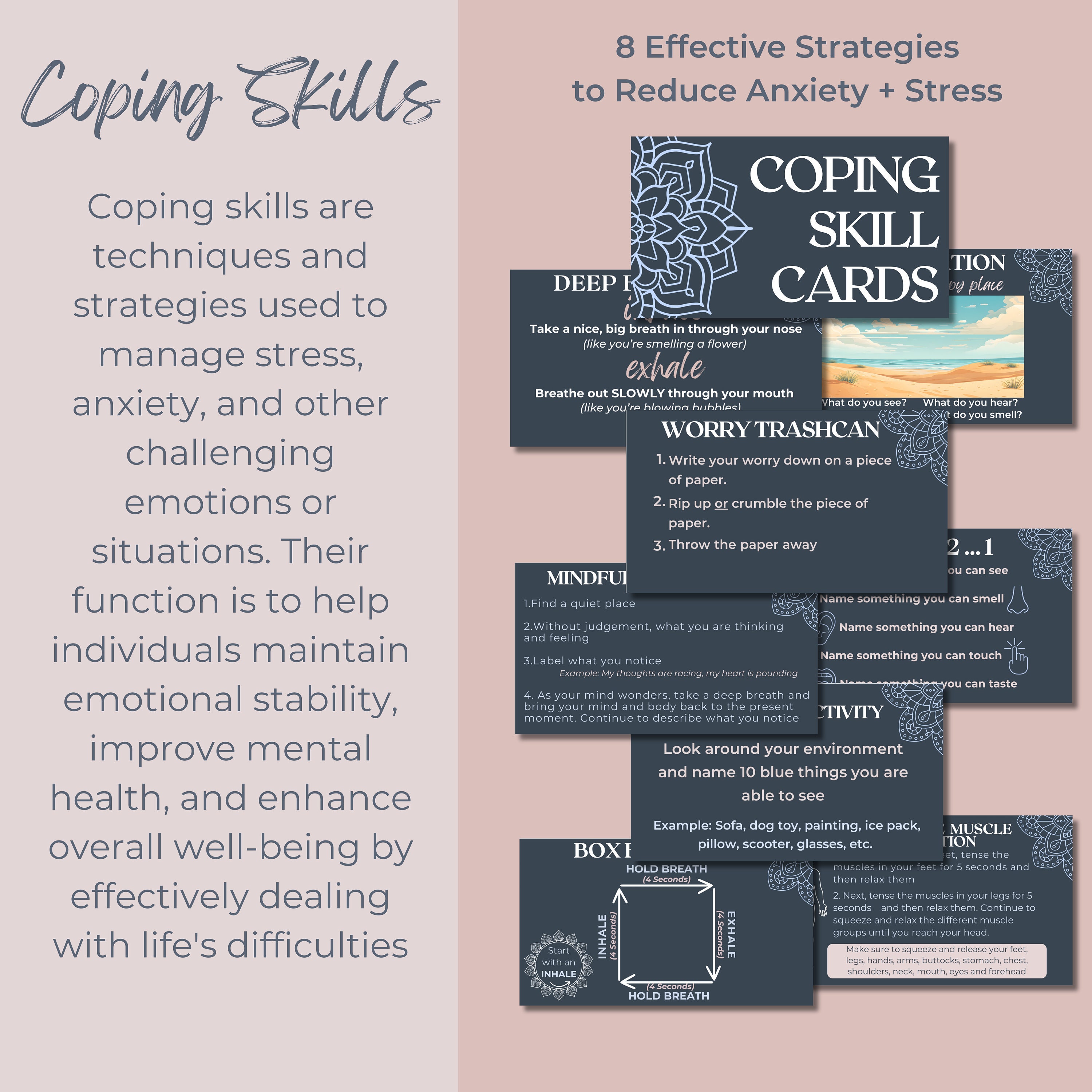 Coping Skill Cards Anxiety Relief Tool and Technique Stress Reduction ...