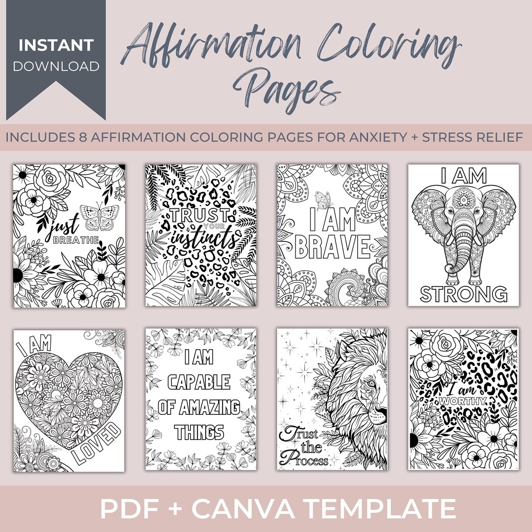 Affirmation Coloring Pages: Stress Relief, Teen Empowerment (PDF ...