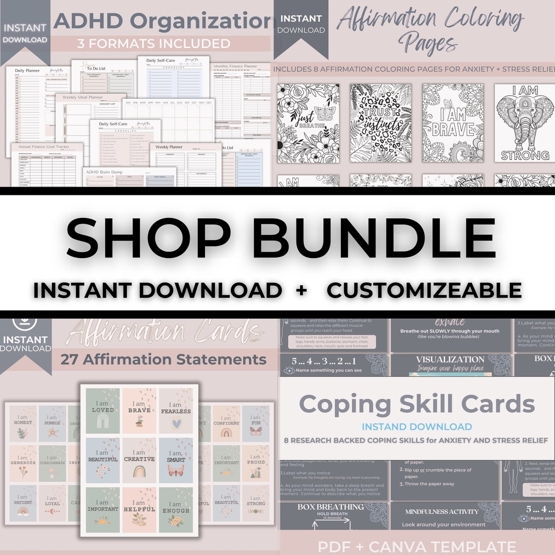 Mental Health ADHD Organization Coping Skill Affirmation Card Daily ...