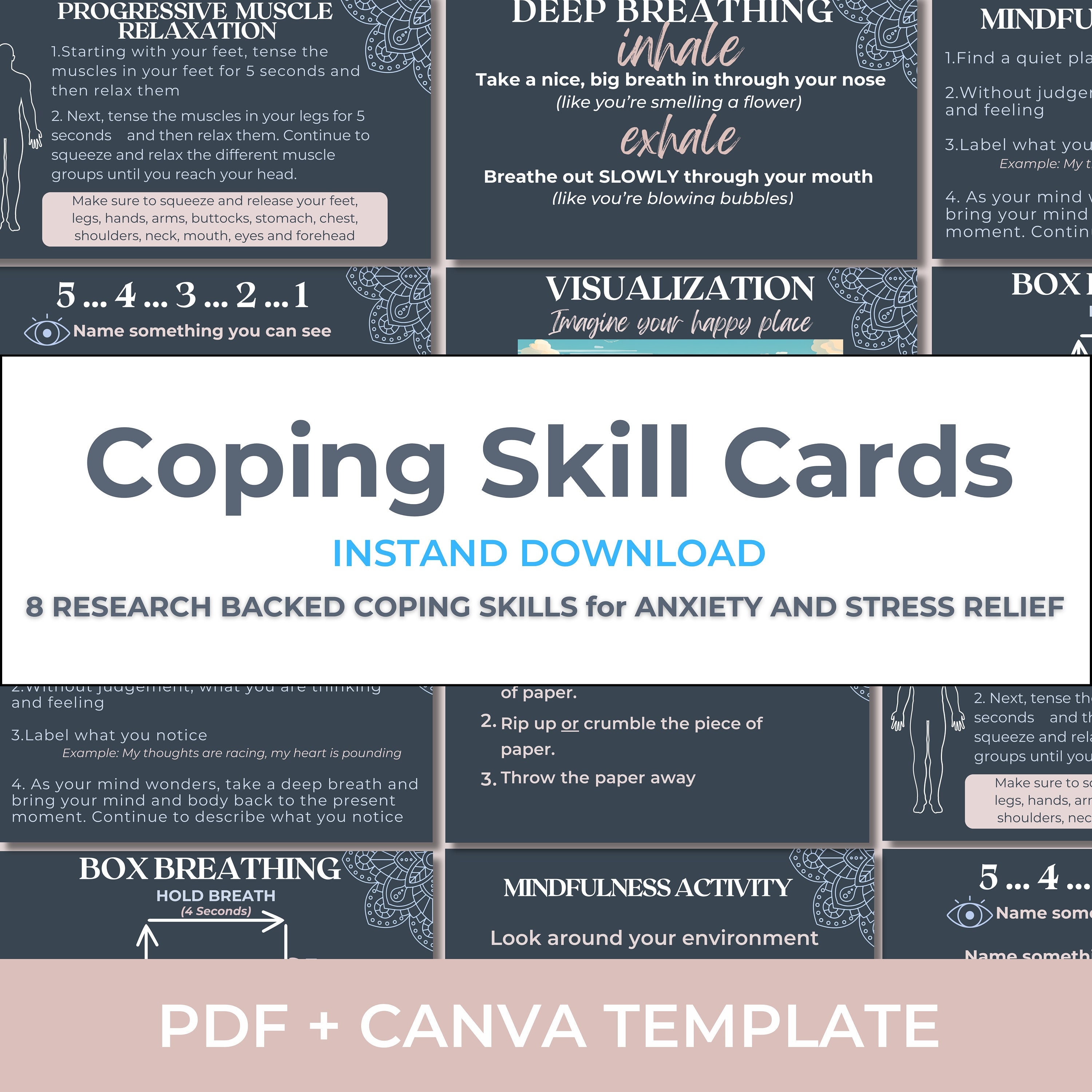 Coping Skill Cards Anxiety Relief Tool and Technique Stress Reduction ...