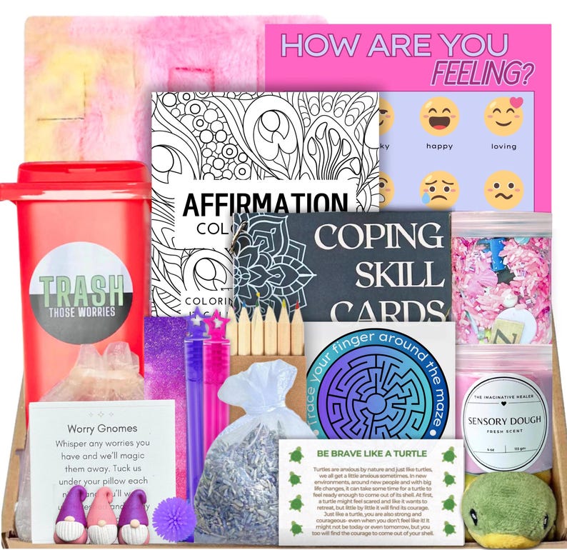 Anxiety Relief Kids 6-12 Years Old Coping Skills Box Mental Health Kit ...