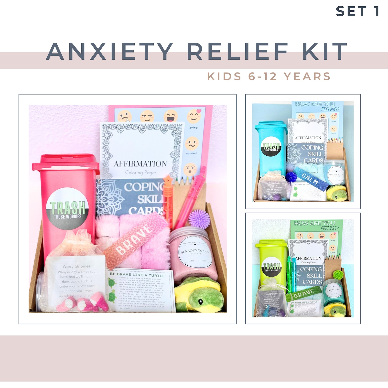 Anxiety Relief Kids 6-12 Years Old Coping Skills Box Mental Health Kit ...