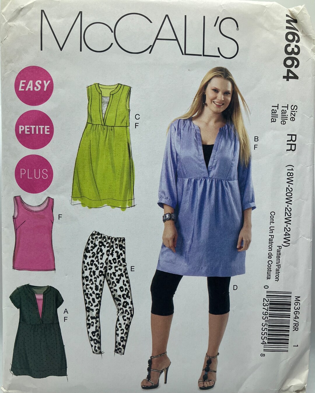 Mccalls East Petite Plus Pattern M6364 Womans Petit Tunics/dress ...