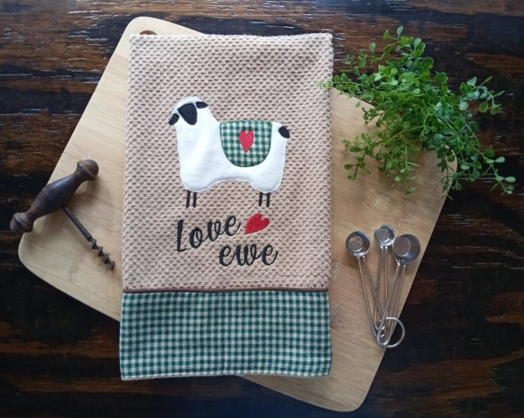 Sheep Embroidered Hand / Dish Towel/primitive Sheep Towel/sheep ...