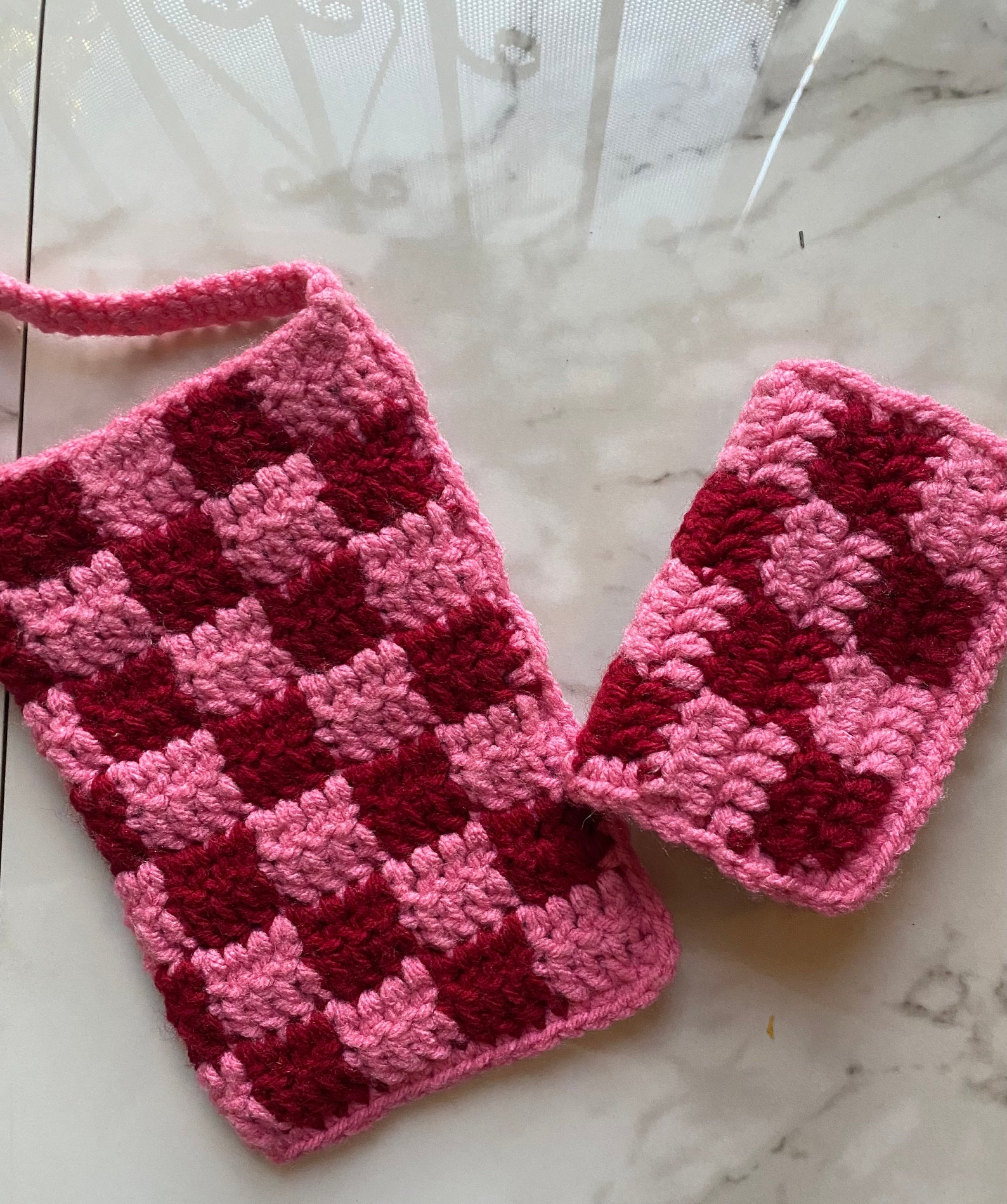 Custom Handmade Crochet Checker Shoulder Bag, Checkered Crochet Tote ...