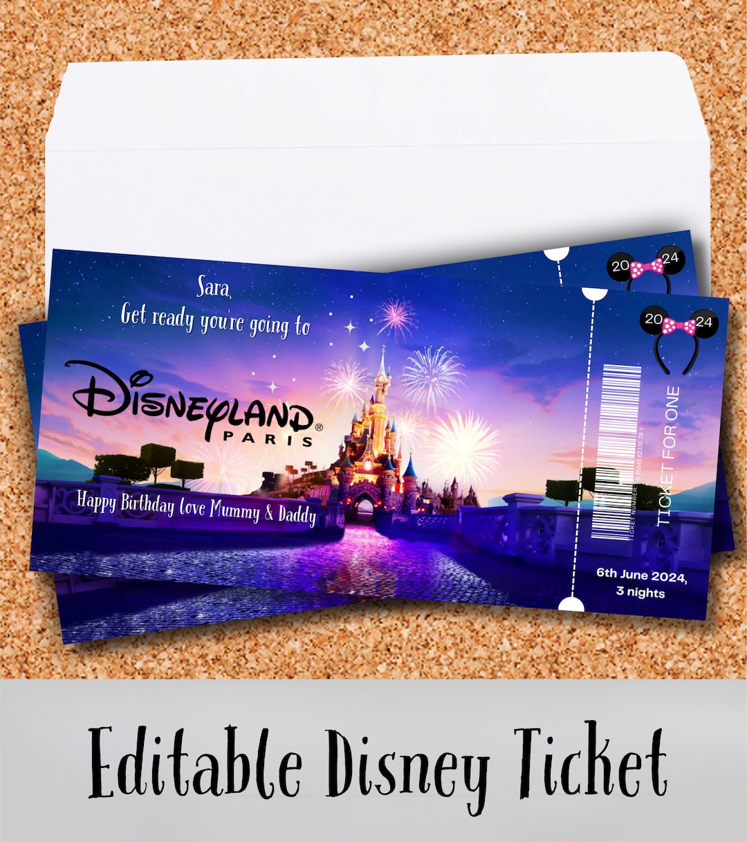 Disneyland Paris Reveal Ticket, Disney Gift, Printable Keepsake ...