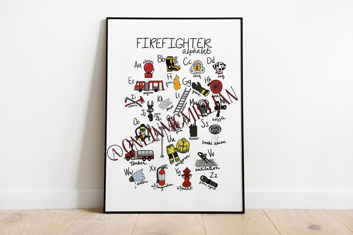 Custom Illustrated Firefighter Alphabet - Etsy