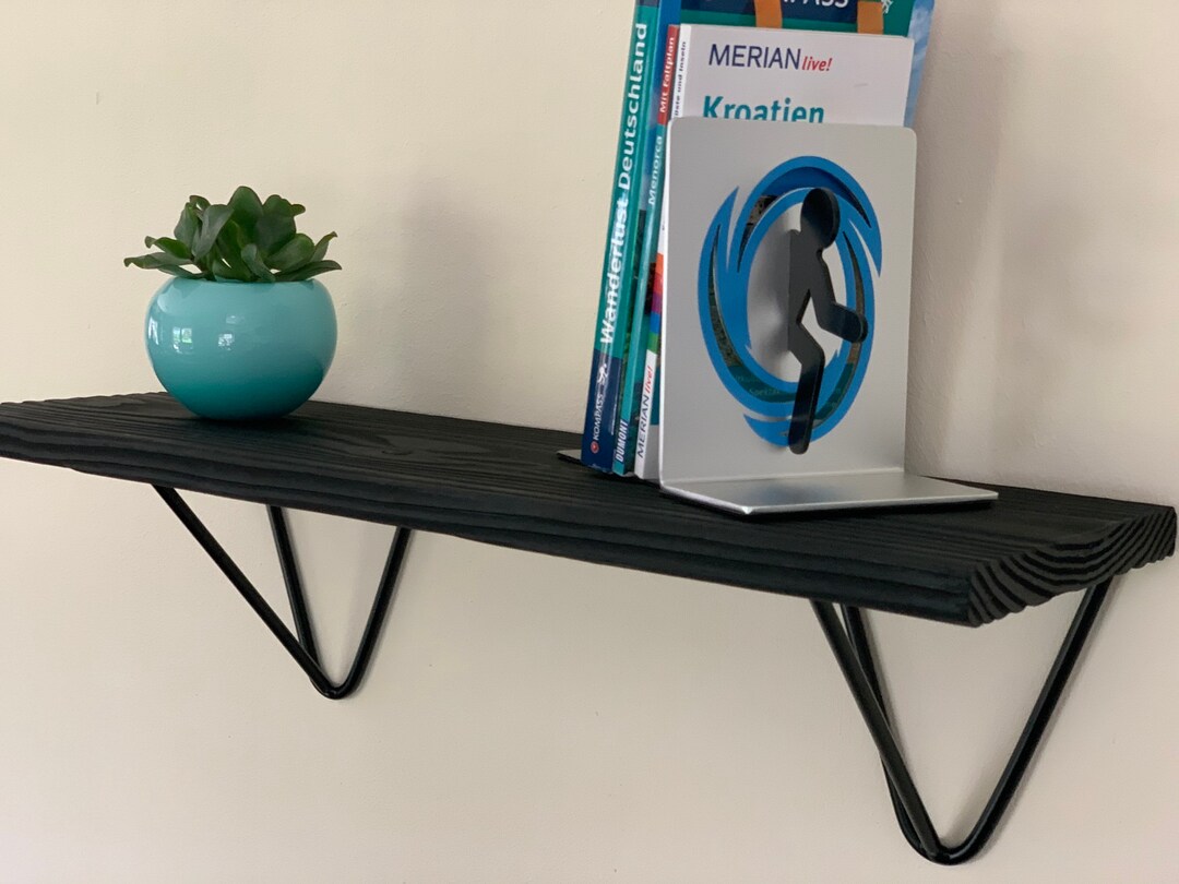 Shou Sugi Ban *black is Back* Wall Shelf With Black Wall Bracket ...