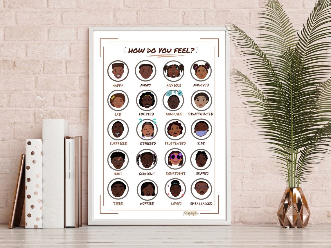 Feelings Chart Printable Feelings Chart Multicultural - Etsy