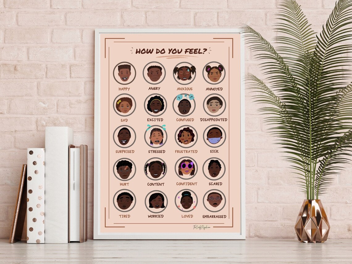 Feelings Chart Printable Feelings Chart Multicultural - Etsy
