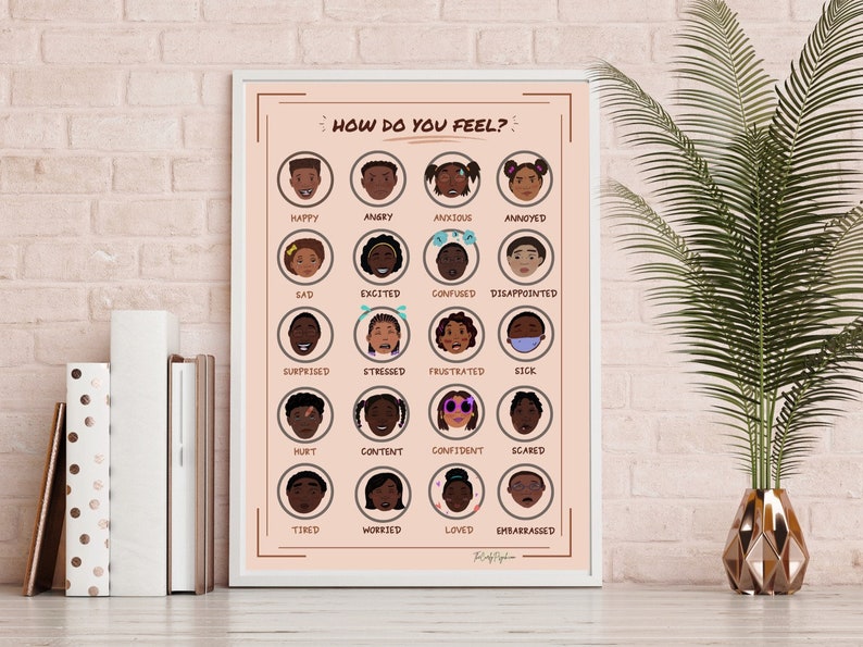 Feelings Chart Printable Feelings Chart Multicultural - Etsy