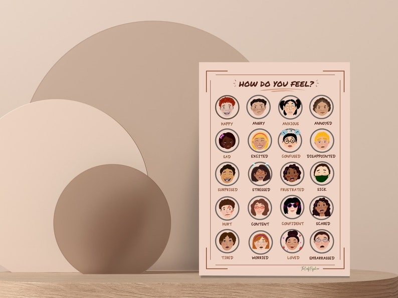 Feelings Chart, Printable Feelings Chart, Multicultural Feelings Chart ...