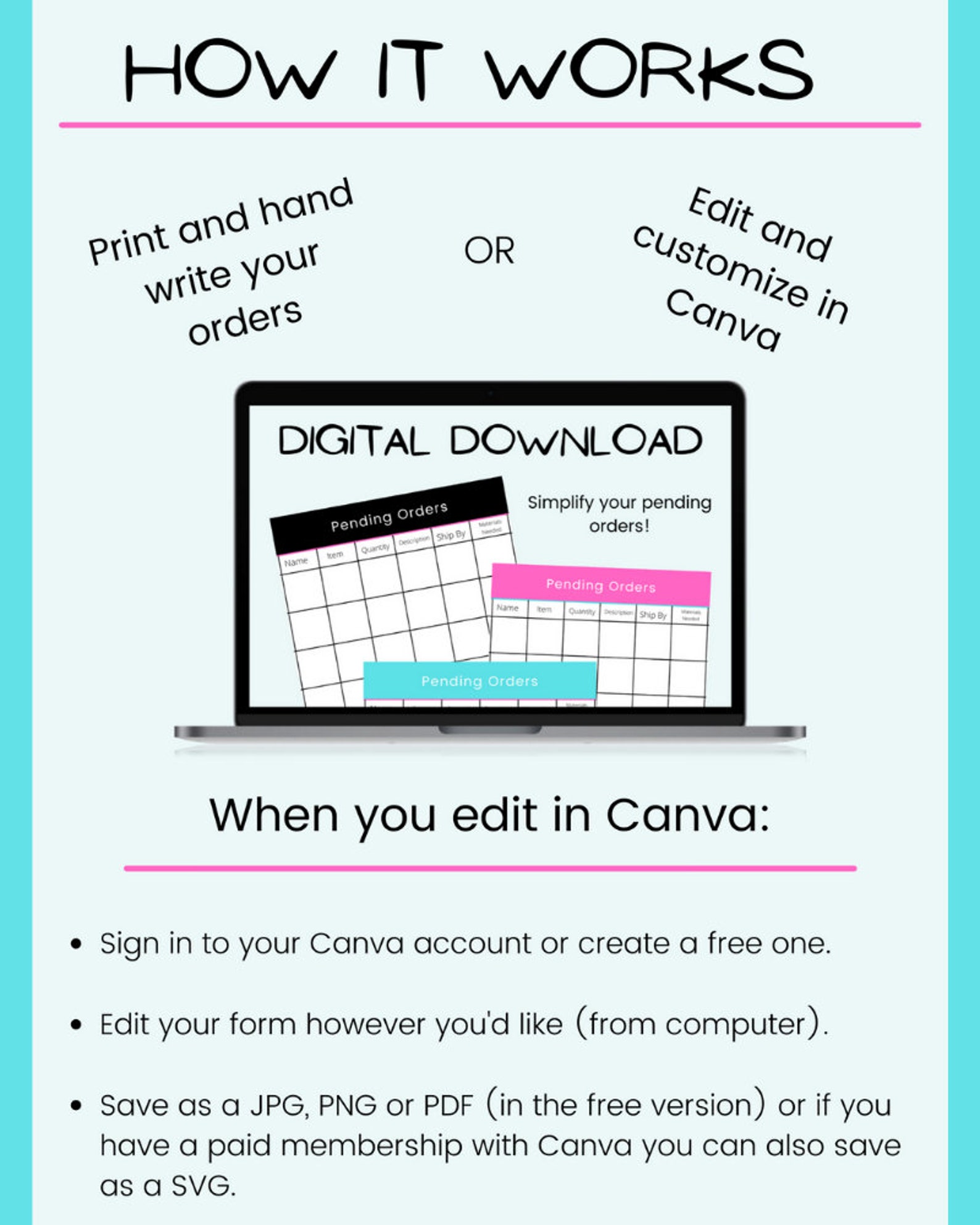 Printable Pending Order Forms Digitally Downloadable Order | Etsy