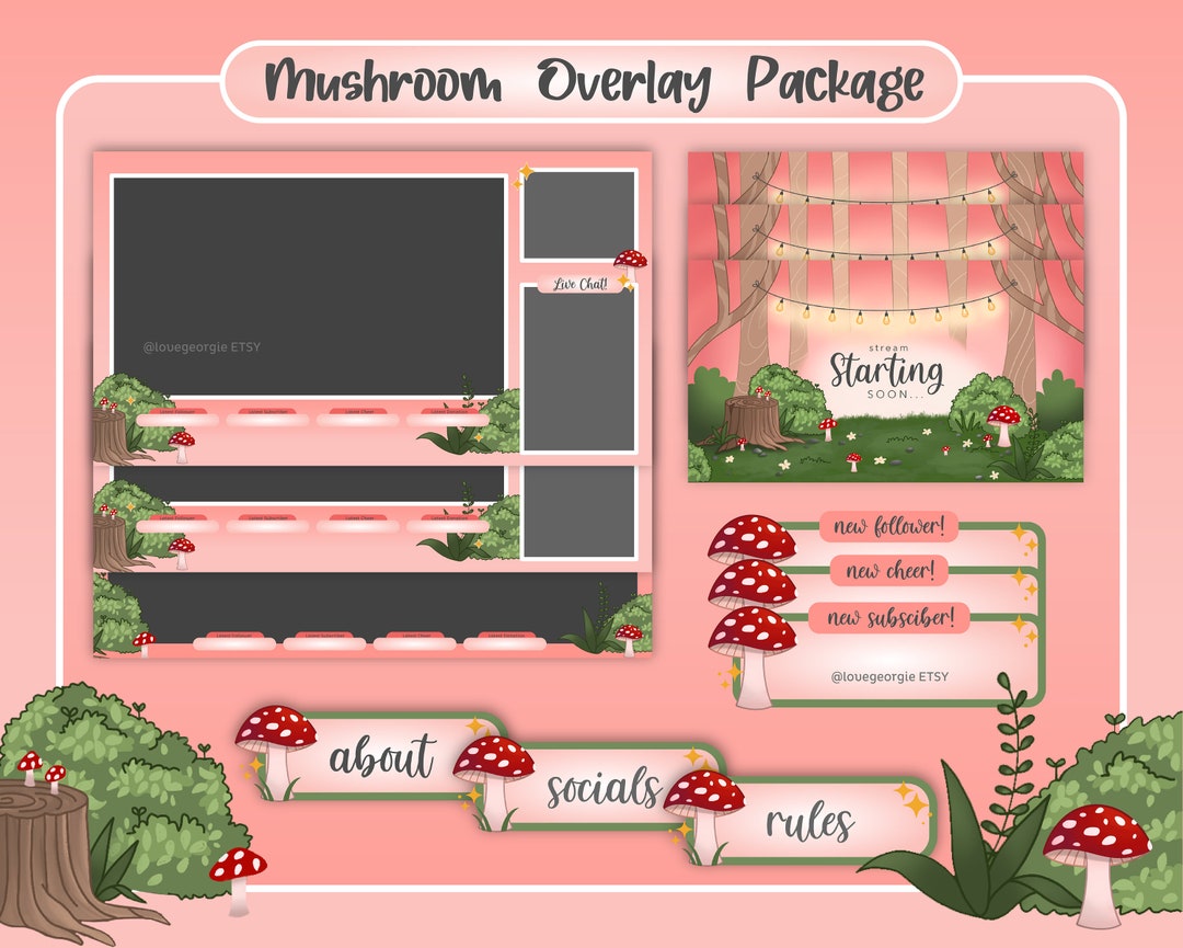 Mushroom Cottagecore Stream Overlay Pack Animated Screens - Etsy