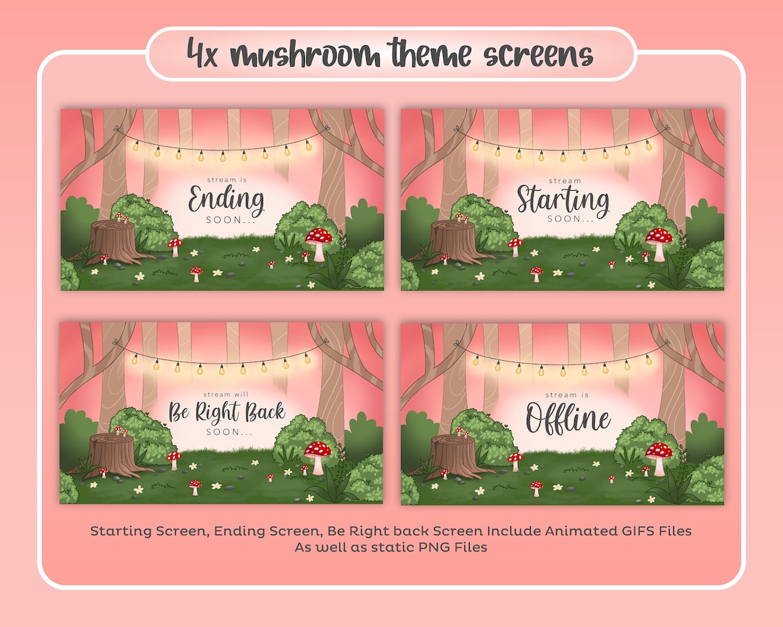 Mushroom Cottagecore Stream Overlay Pack Animated Screens - Etsy