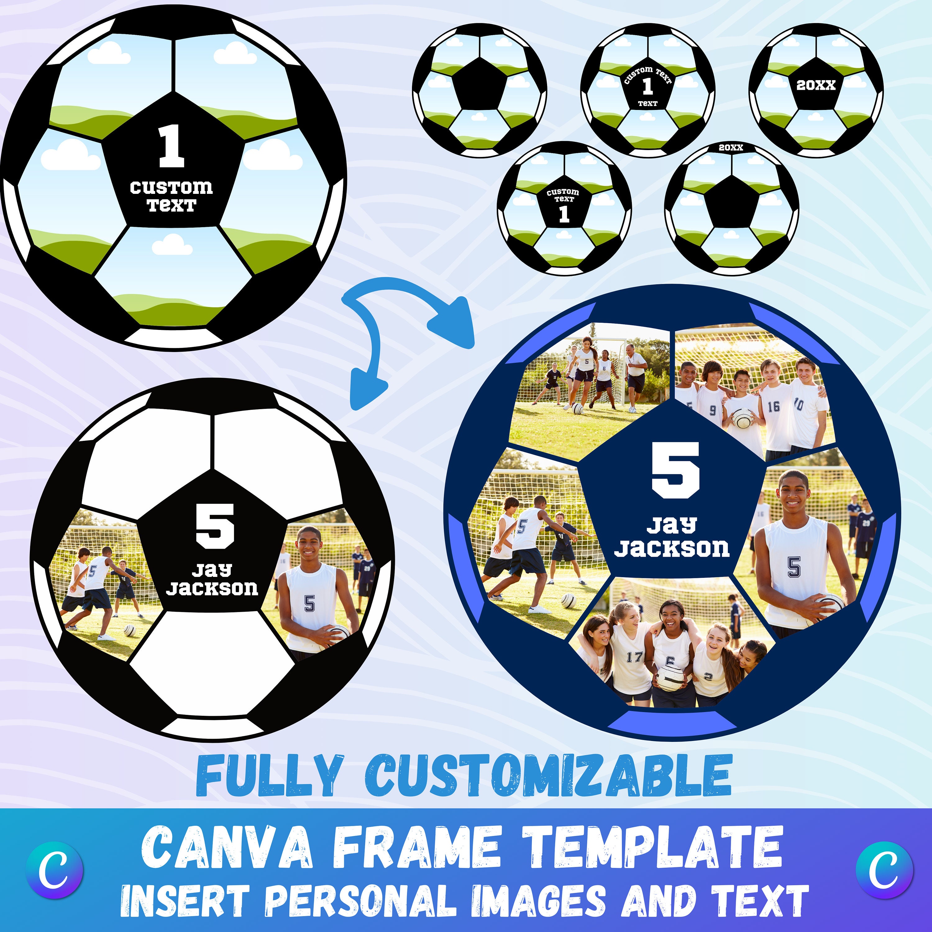 6 Template 5 Image Soccer Collage Team/player Frame Sport Templates for ...