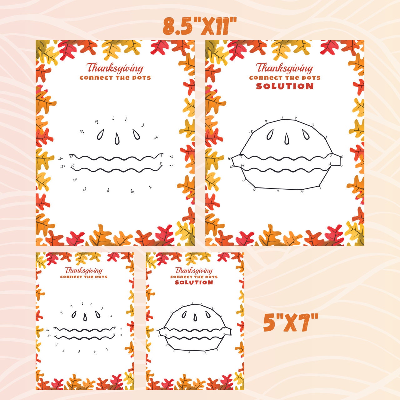 Thanksgiving Connect the Dots Bundle Leaf, Pumpkin, Pie, Turkey ...