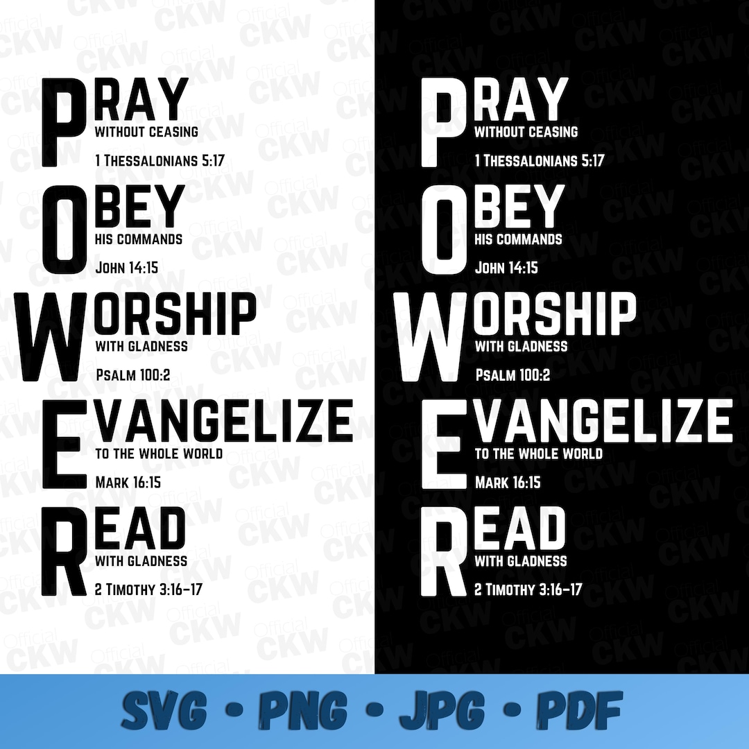 POWER SVG PNG Pray Obey Worship Evangelize Read Vector Design Christian ...