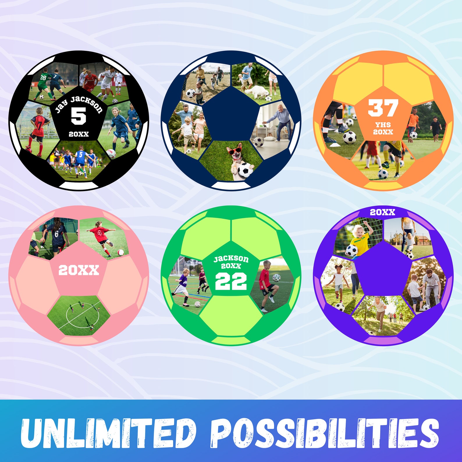 Soccer Team Collage Template for Canva | 5 Image Frame (digital ...