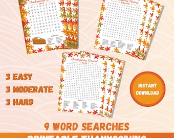 2 Printable Thanksgiving Word Search Game With Answers - Etsy