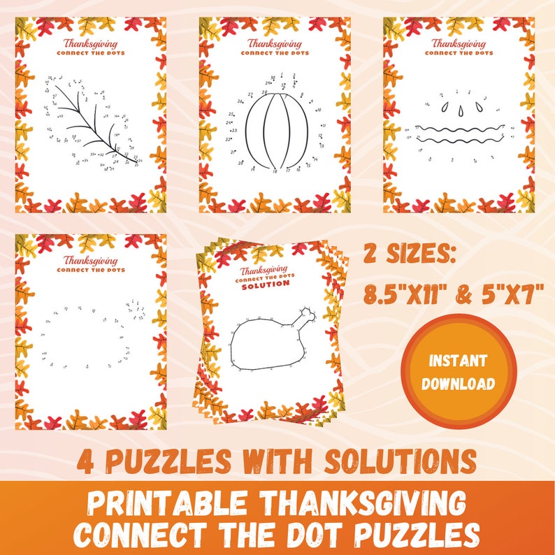 Thanksgiving Connect the Dots Bundle Leaf, Pumpkin, Pie, Turkey ...