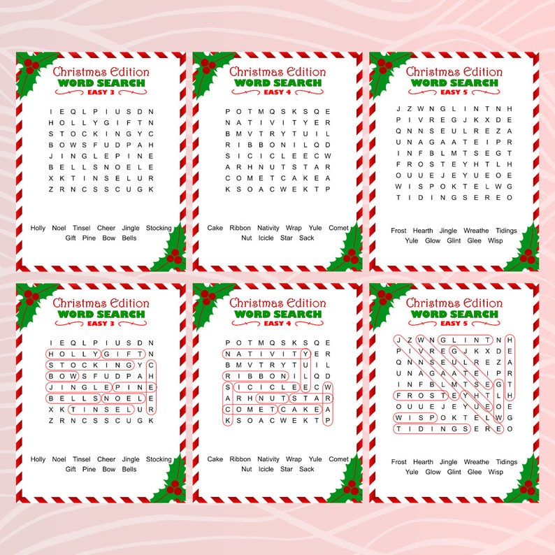 Christmas Word Search Bundle: 5 Easy, 5 Moderate, 5 Hard | Printable ...
