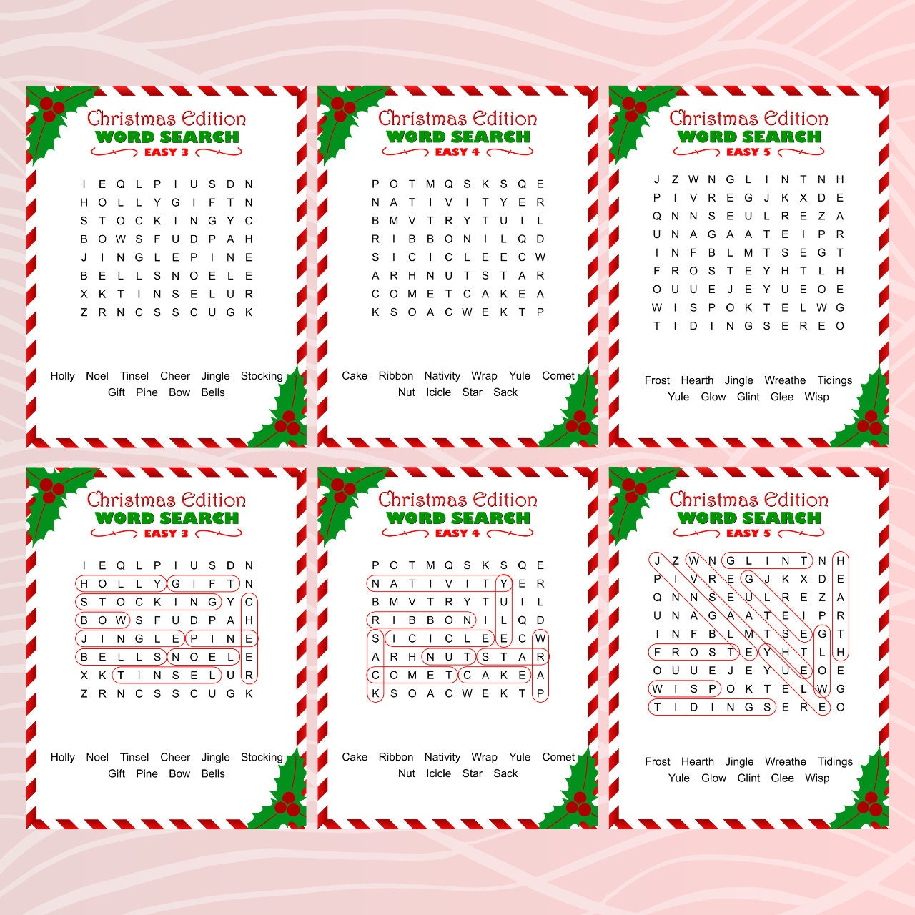 Christmas Word Search Bundle: 5 Easy, 5 Moderate, 5 Hard | Printable ...
