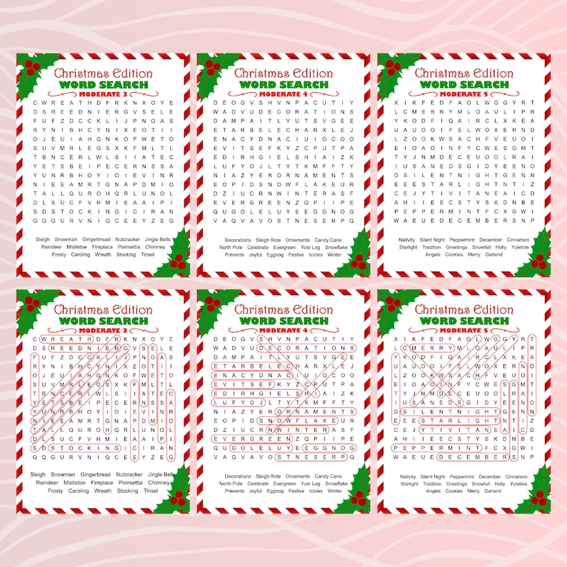 Christmas Word Search Bundle: 5 Easy, 5 Moderate, 5 Hard | Printable ...