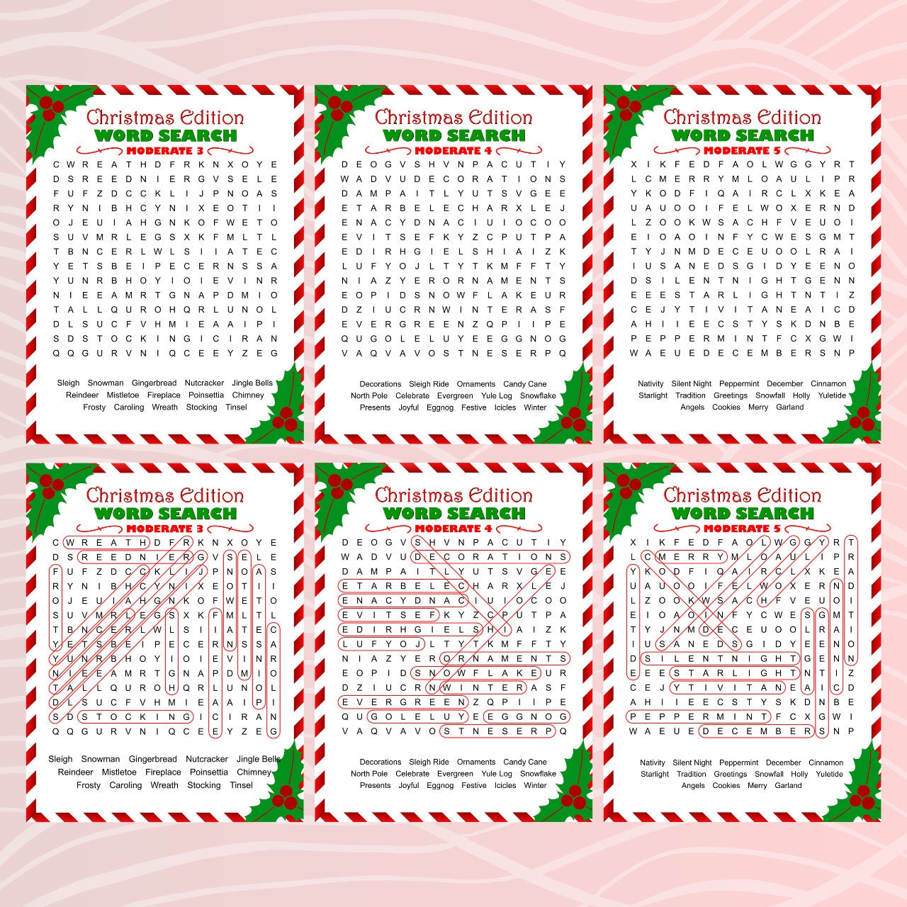 Christmas Word Search Bundle: 5 Easy, 5 Moderate, 5 Hard | Printable ...