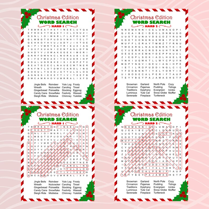 Christmas Word Search Bundle: 5 Easy, 5 Moderate, 5 Hard | Printable ...