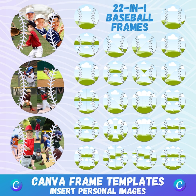 22-in-1 Baseball Canva Frame Template Image Collage for Sports Pictures ...