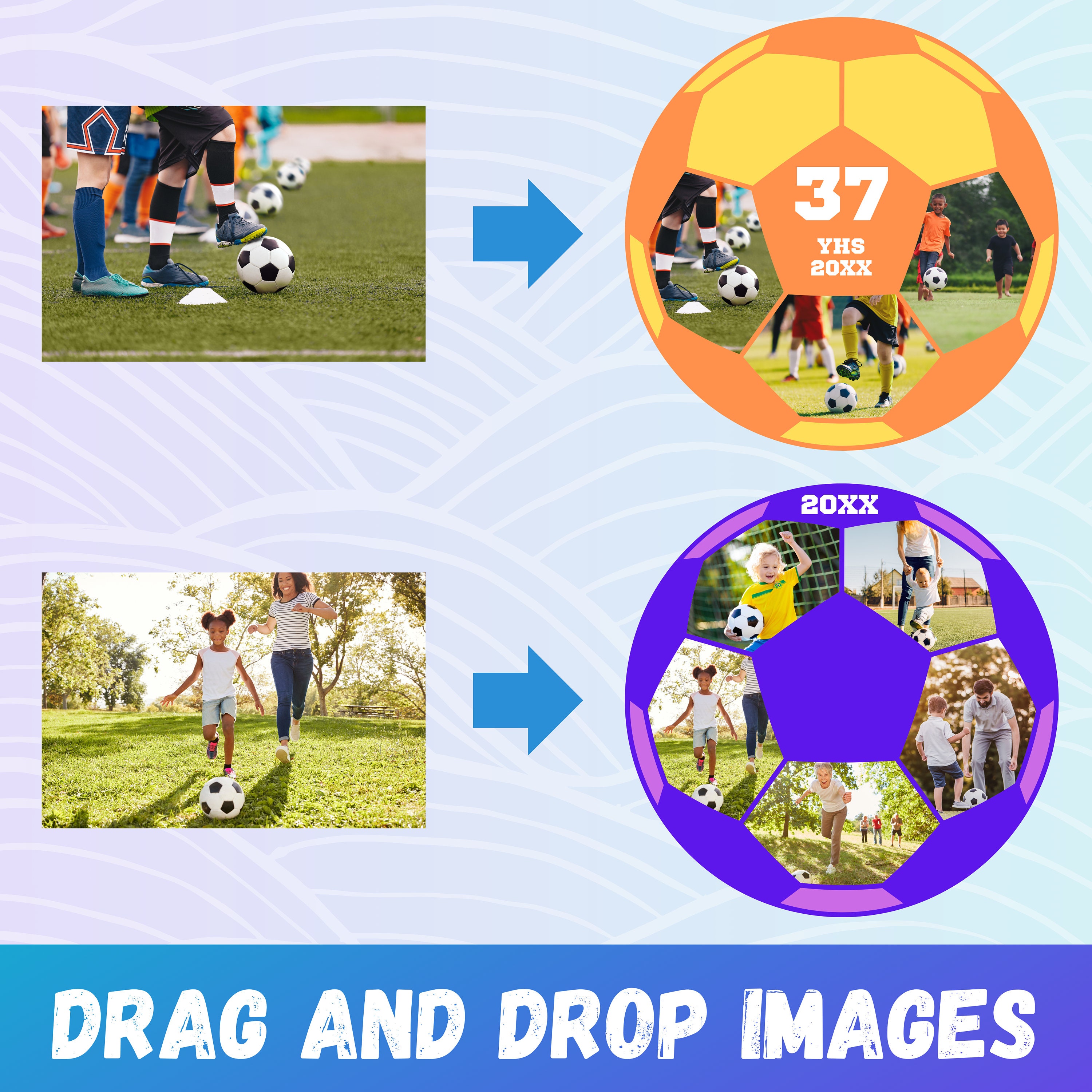 Soccer Team Collage Template for Canva | 5 Image Frame (digital ...