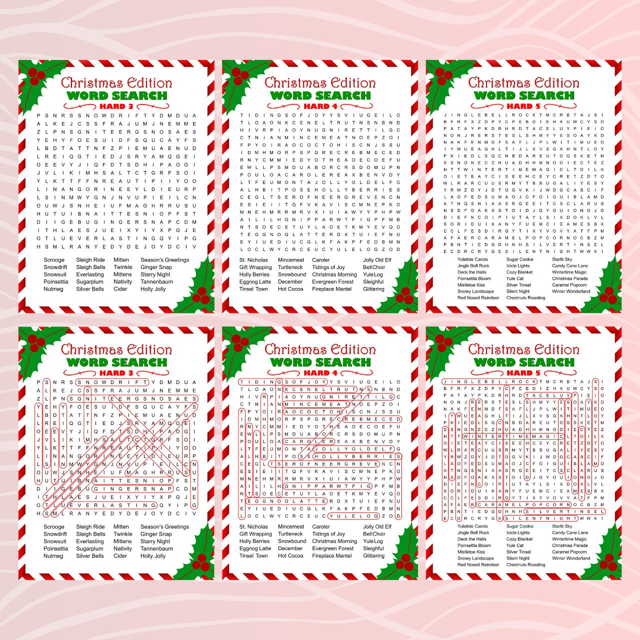 Christmas Word Search Bundle: 5 Easy, 5 Moderate, 5 Hard | Printable ...