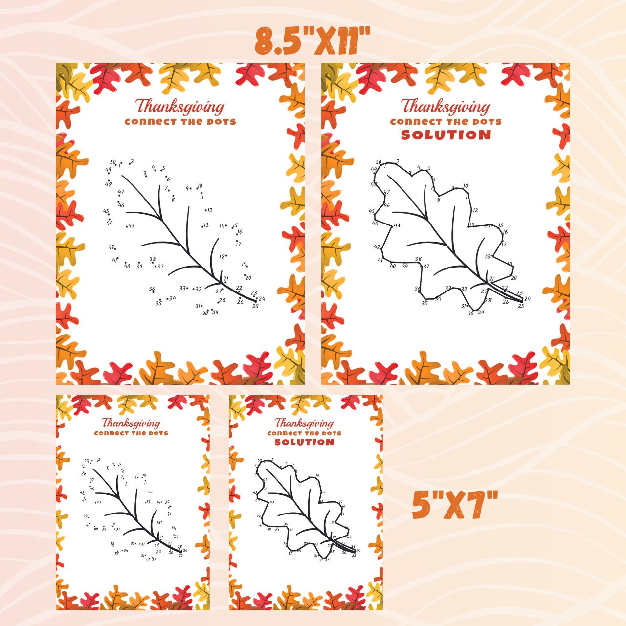 Thanksgiving Connect the Dots Bundle Leaf, Pumpkin, Pie, Turkey ...