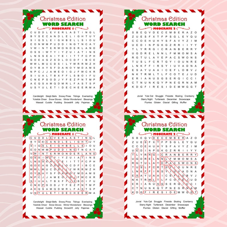 Christmas Word Search Pack: 5 Moderate Puzzles With Solutions ...